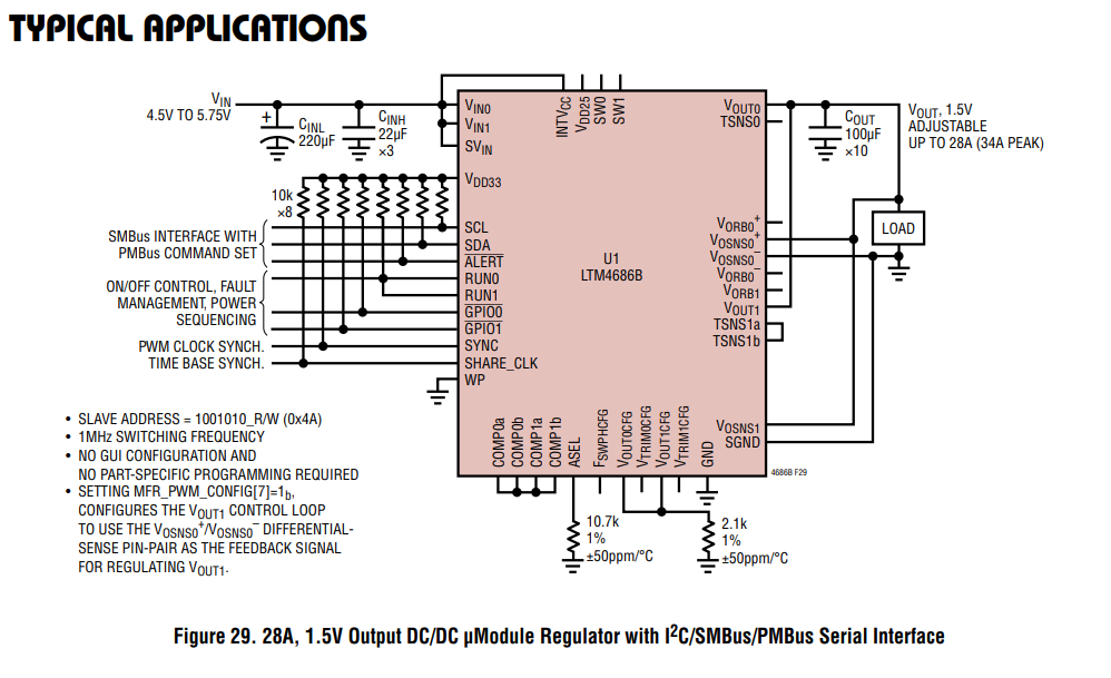 LTM4686B——具有数字电源系统管理功能的超薄双通道 14A 或单通道 28A μModule 稳压器