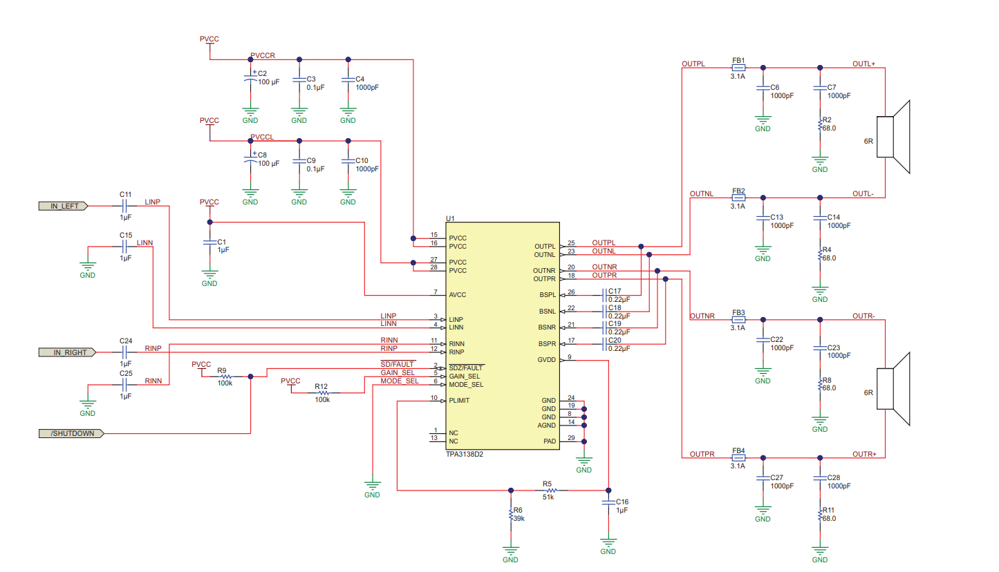 TPA3138D2——无电感器型、10W 立体声、18.5W 单声道、3.5V 至 14.4V、模拟输入 D 类音频放大器