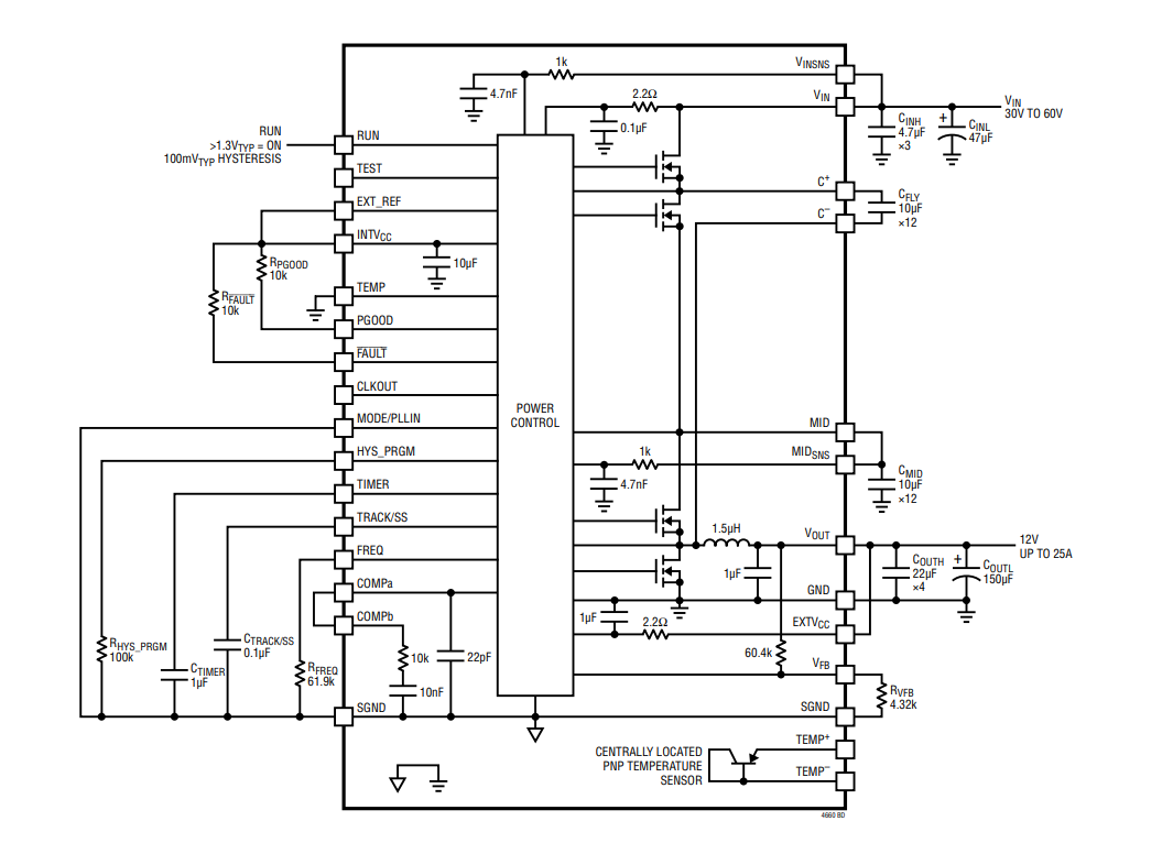 LTM4660——60V、300W混合式降压型μModule总线转换器